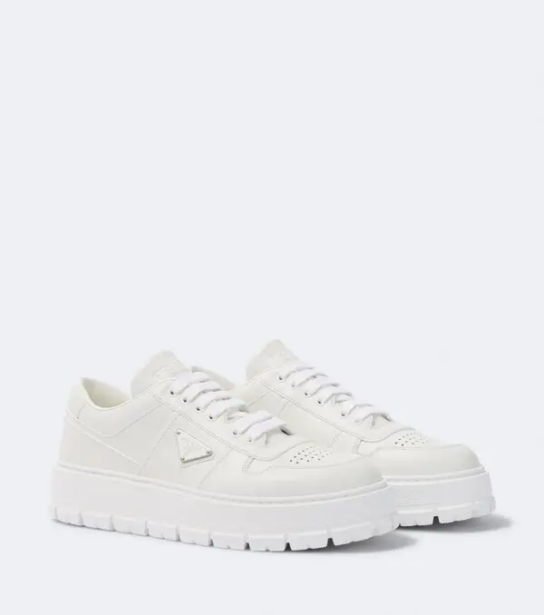 Prada Leather Lace-up Sneakers - White