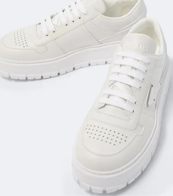 Prada Leather Lace-up Sneakers - White