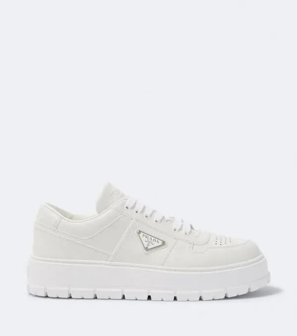 Prada Leather Lace-up Sneakers - White