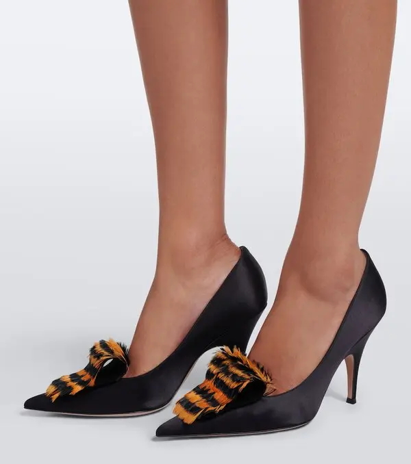 GIANVITO ROSSI Feather-trimmed Satin Pumps