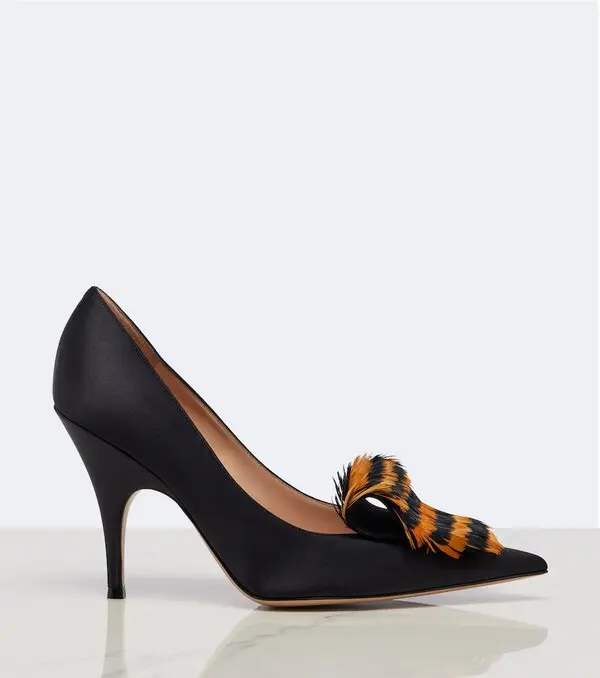 GIANVITO ROSSI Feather-trimmed Satin Pumps