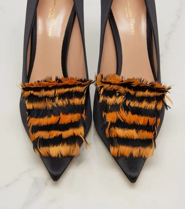 GIANVITO ROSSI Feather-trimmed Satin Pumps
