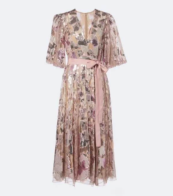 Elie Saab Sequined Silk-blend Tulle Wrap Dress