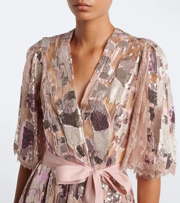 Elie Saab Sequined Silk-blend Tulle Wrap Dress