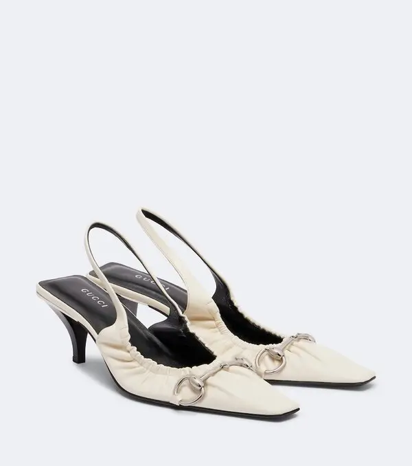 Gucci Vittoria Horsebit Leather Slingback Pumps - White