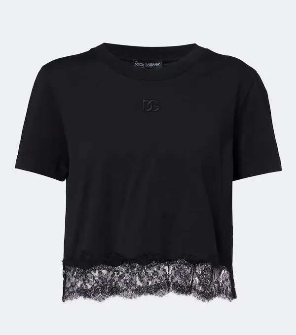 Dolce & Gabbana Dg Lace-trimmed Cotton-blend T-shirt