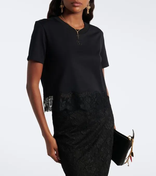 Dolce & Gabbana Dg Lace-trimmed Cotton-blend T-shirt