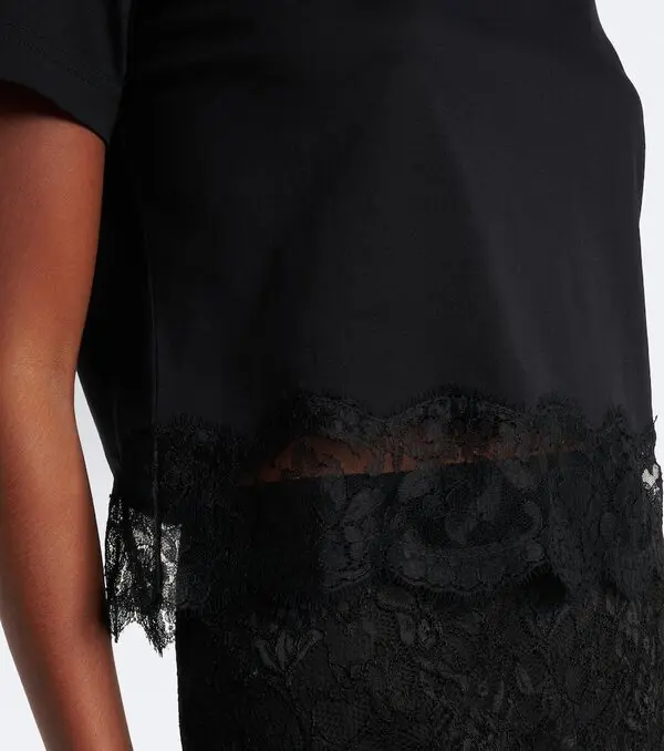 Dolce & Gabbana Dg Lace-trimmed Cotton-blend T-shirt