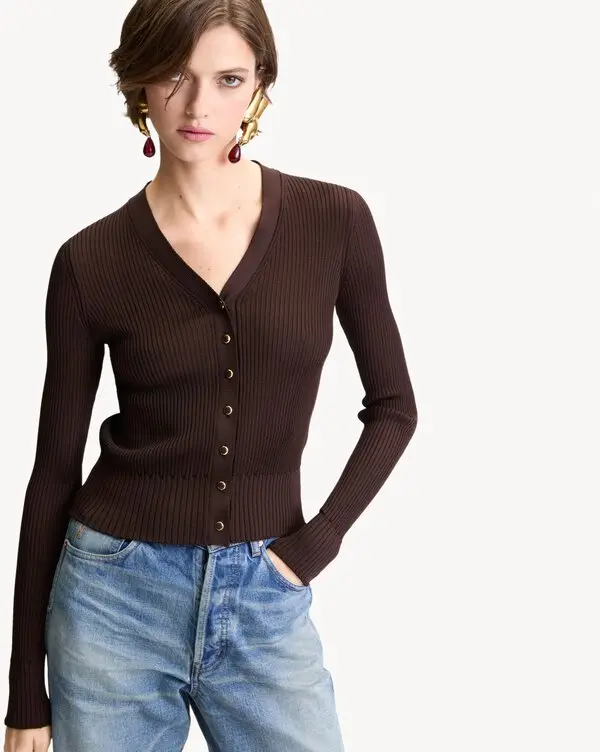 Saint Laurent Ribbed Knit V-neck Cardigan