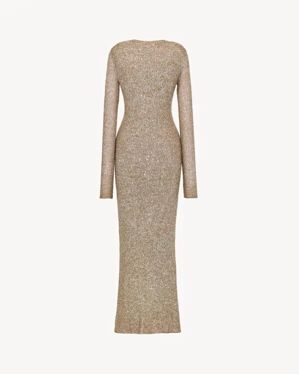 Saint Laurent Long Sequin Dress In Knit