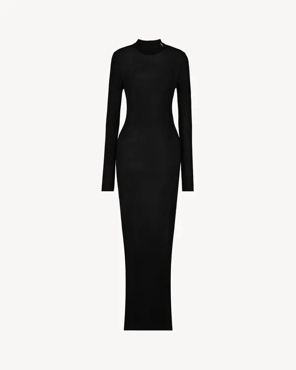 Saint Laurent Cassandre Collar Dress In Rib-knit Silk