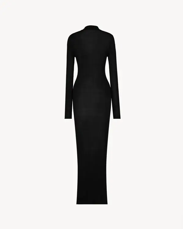Saint Laurent Cassandre Collar Dress In Rib-knit Silk
