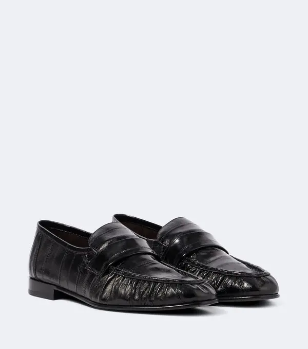 THE ROW Soft Eel Leather Loafers - Black