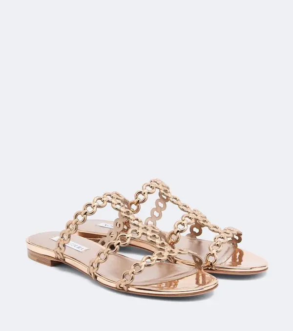AQUAZZURA Infinity Chain Mirrored Leather Sandals - Gold