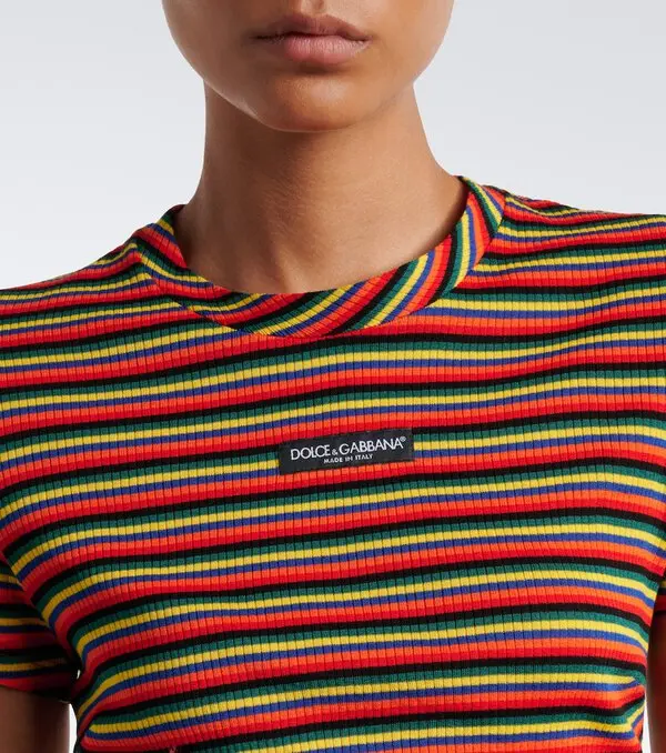 Dolce & Gabbana Cropped Striped Cotton T-shirt