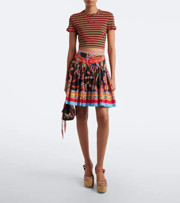 Dolce & Gabbana Cropped Striped Cotton T-shirt