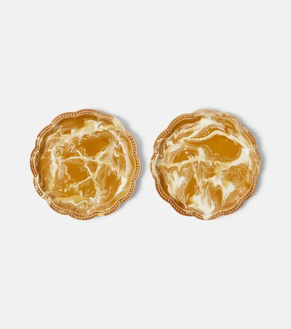 CABANA Marbled Set Of 2 Ceramic Dinner Plates - Brown