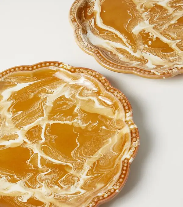 CABANA Marbled Set Of 2 Ceramic Dinner Plates - Brown