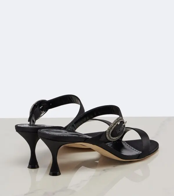 Manolo Blahnik Zutosanmu Embellished Satin Mules