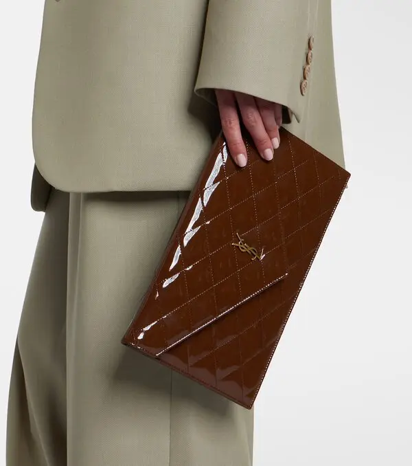 Saint Laurent Paris Quilted Patent Leather Pouch