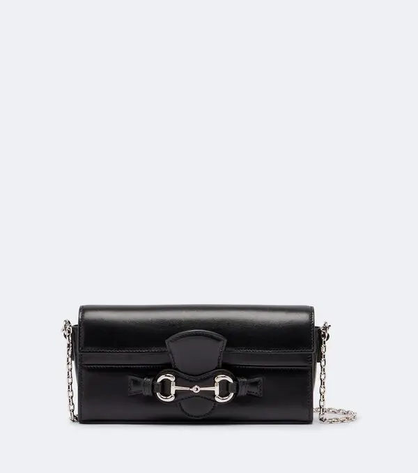 Gucci Horsebit Leather Wallet On Chain - Black