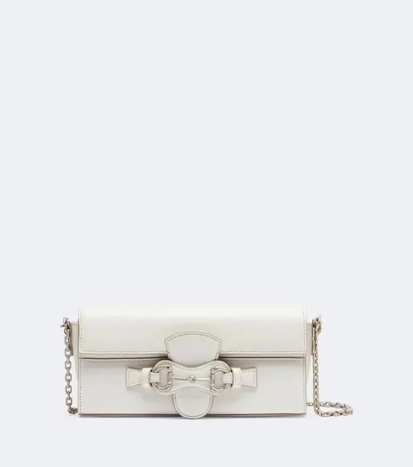 Gucci Horsebit Leather Wallet On Chain - White