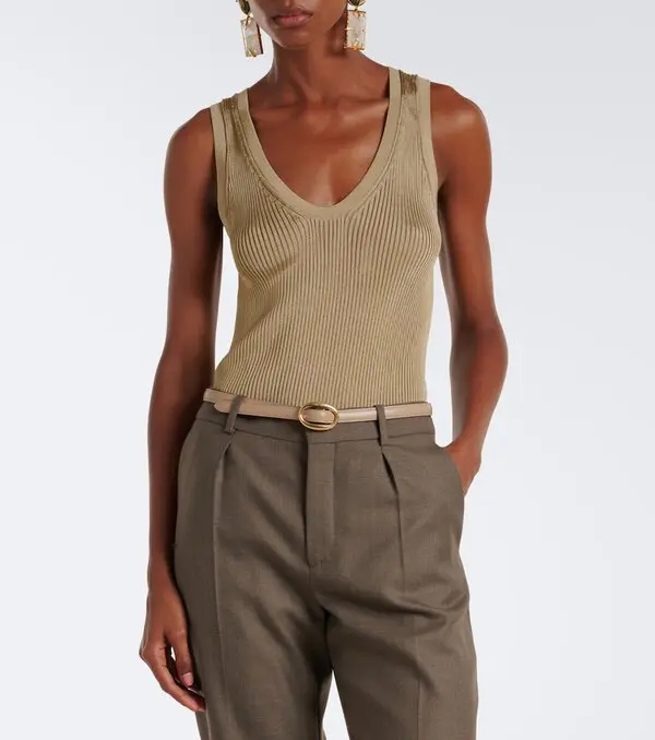 Saint Laurent Cassandre Ribbed-knit Tank Top - Beige