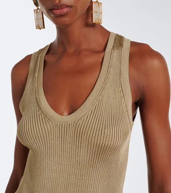Saint Laurent Cassandre Ribbed-knit Tank Top - Beige