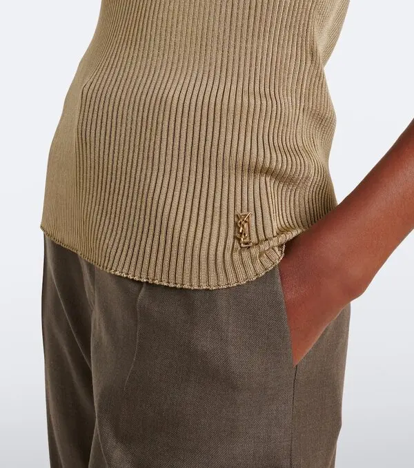 Saint Laurent Cassandre Ribbed-knit Tank Top - Beige