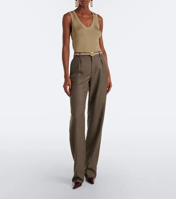 Saint Laurent Cassandre Ribbed-knit Tank Top - Beige