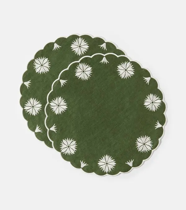 CABANA Olive Set Of 2 Linen And Cotton Placemats