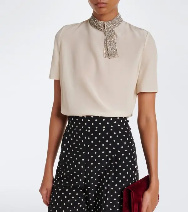 Valentino Garavani Embellished Silk Crêpe De Chine Top