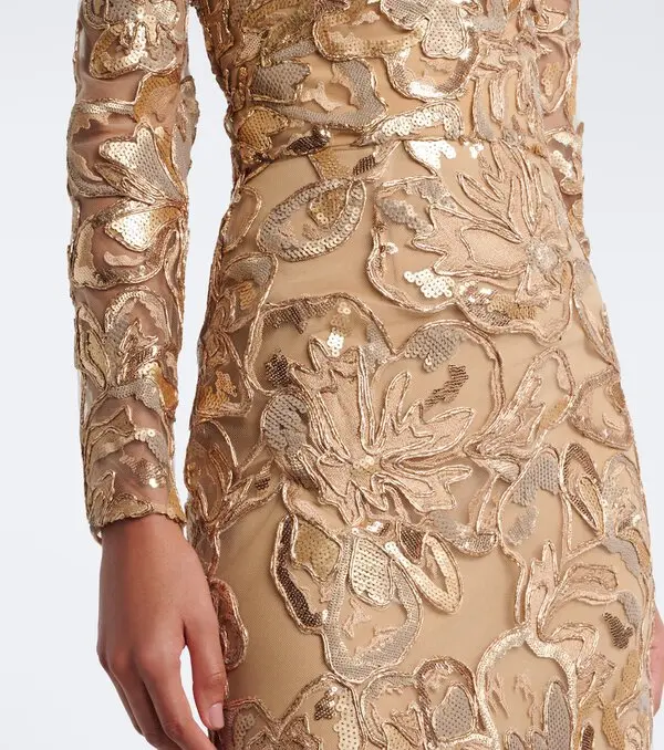 Elie Saab Embroidered Sequined Tulle Gown