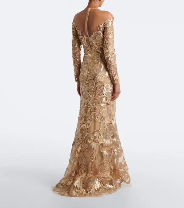 Elie Saab Embroidered Sequined Tulle Gown