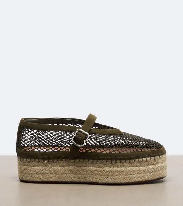 Alaïa Suede-trimmed Fishnet Platform Espadrilles - Green