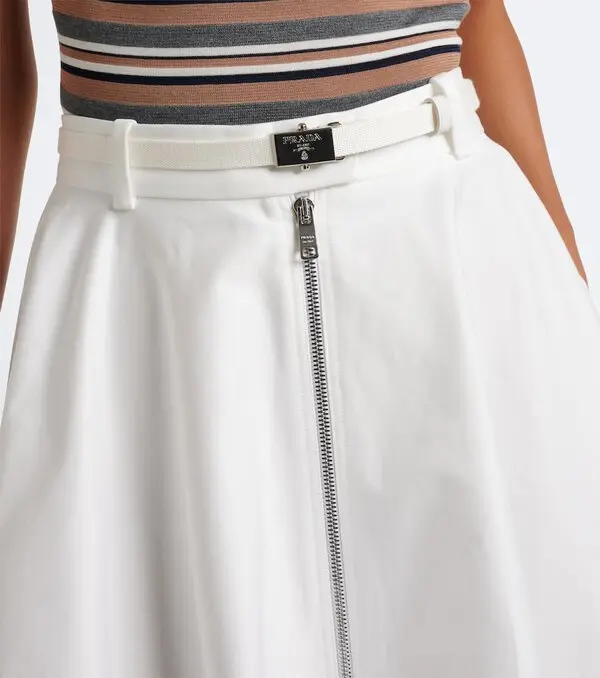 Prada Belted Cotton Midi Skirt