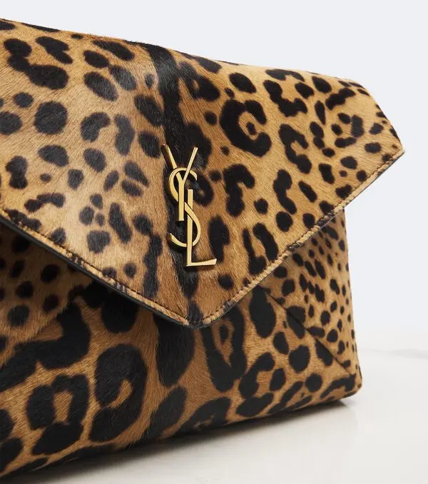 Saint Laurent Cassandre Leopard-print Calf Hair Pouch