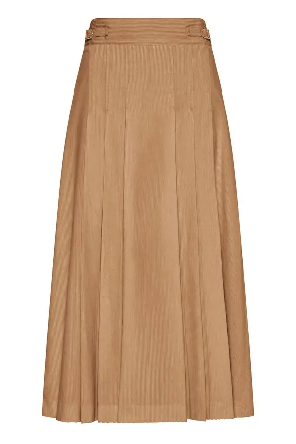Gabriela Hearst Wesley Pleated Corduroy Skirt - Camel