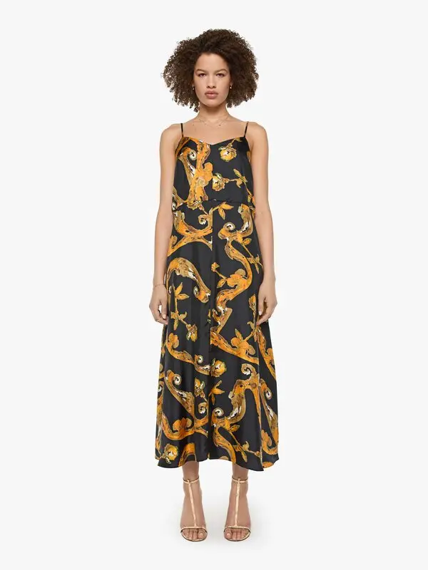La Prestic Ouiston Maxi Dress With Golden Rose Print - Black