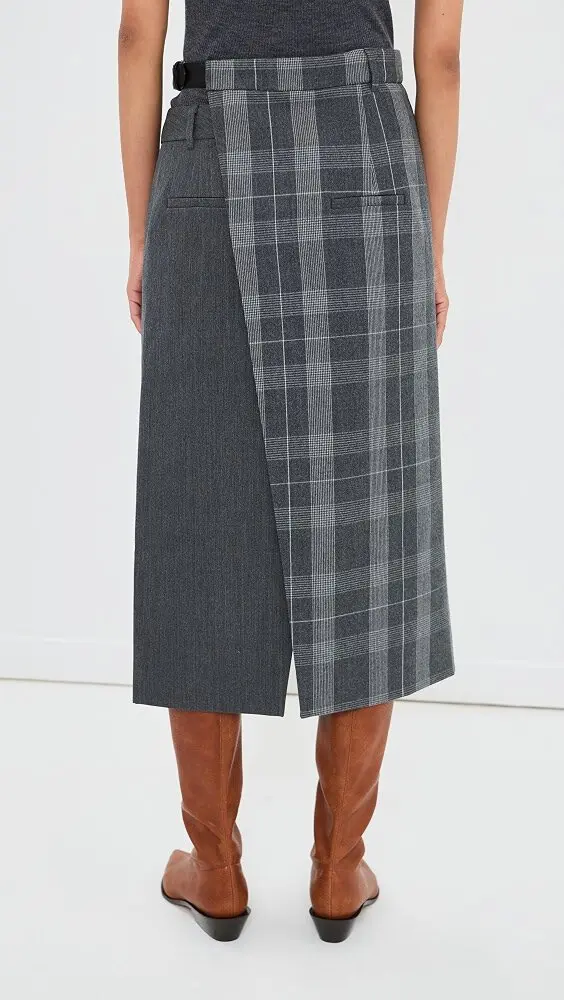 Tibi Papery Wool Plaid Double Apron Skirt