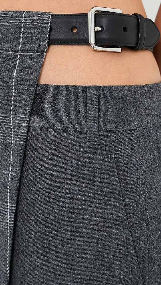 Tibi Papery Wool Plaid Double Apron Skirt