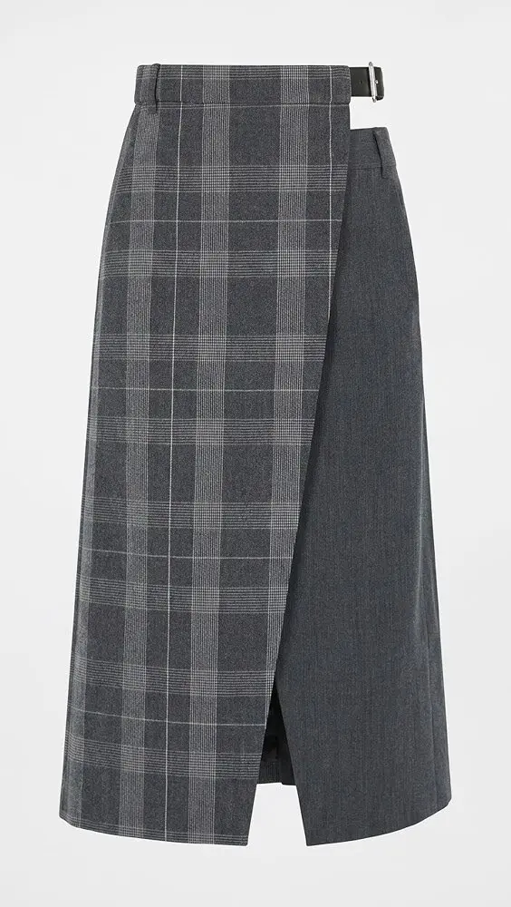 Tibi Papery Wool Plaid Double Apron Skirt