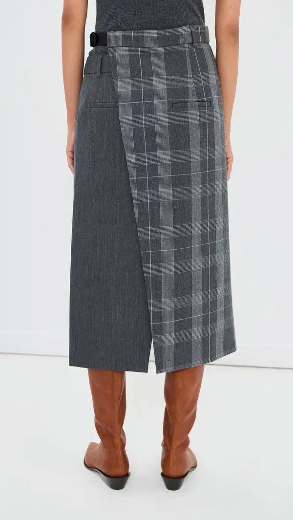 Tibi Papery Wool Plaid Double Apron Skirt