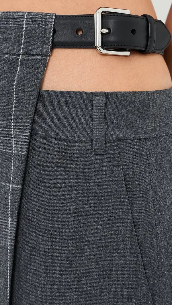 Tibi Papery Wool Plaid Double Apron Skirt