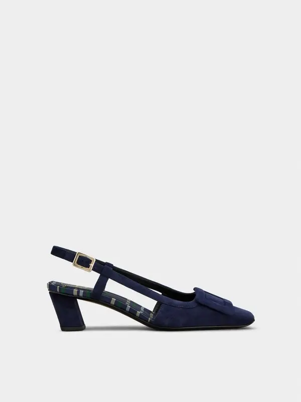 ROGER VIVIER Belle Vivier Suede Slingback Pumps - Navy Blue
