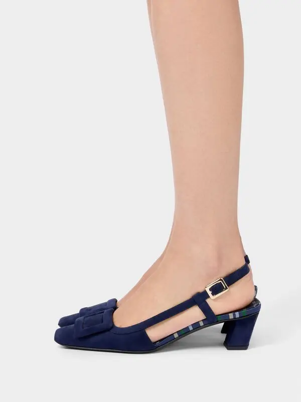 ROGER VIVIER Belle Vivier Suede Slingback Pumps - Navy Blue