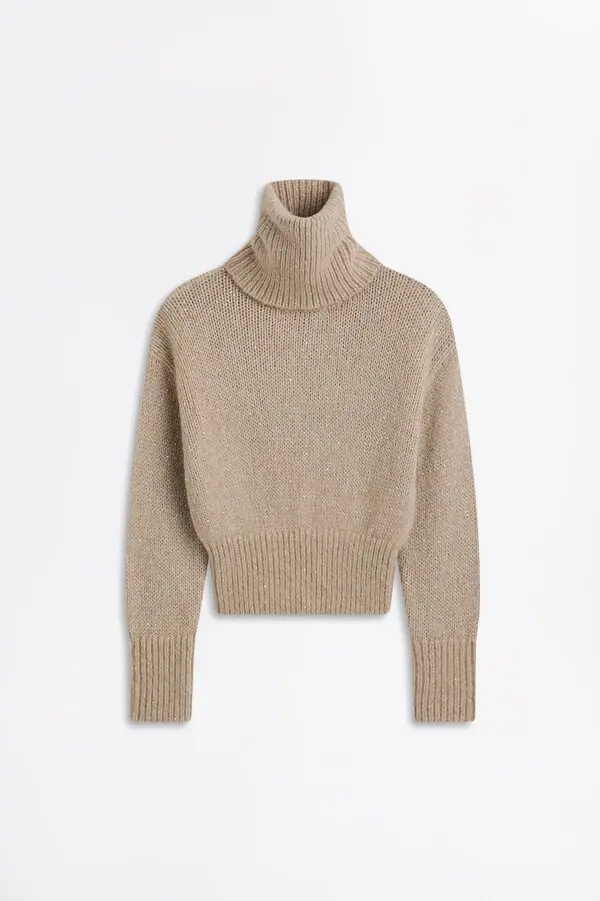 Scanlan Theodore Sequin Knit Roll Neck Sweater - Oat