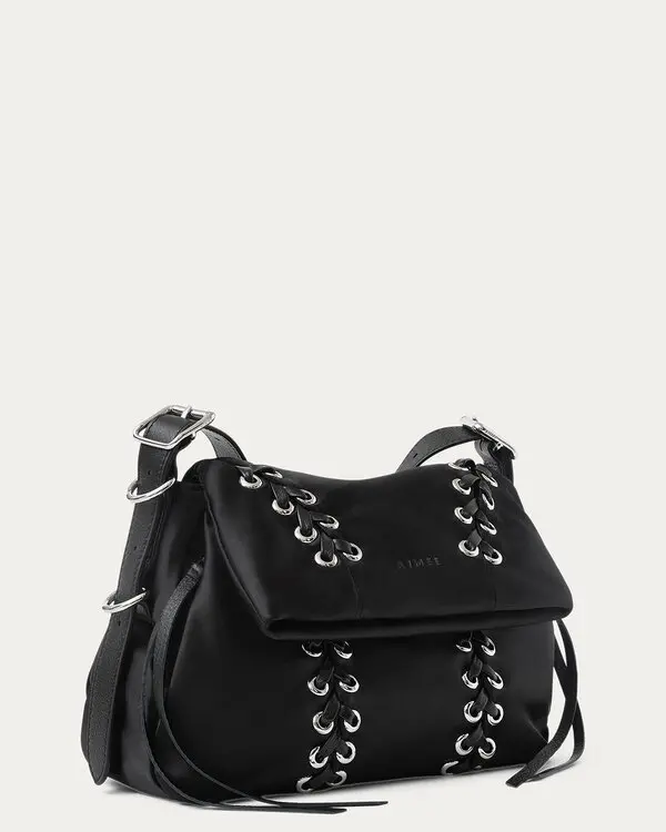 AIMEE Lace Up Double Entry Crossbody - Black