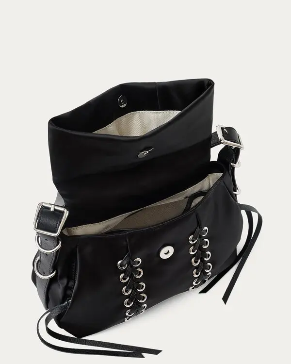 AIMEE Lace Up Double Entry Crossbody - Black