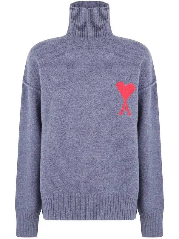 AMI Paris Wool Funnel Neck Sweater - Gray